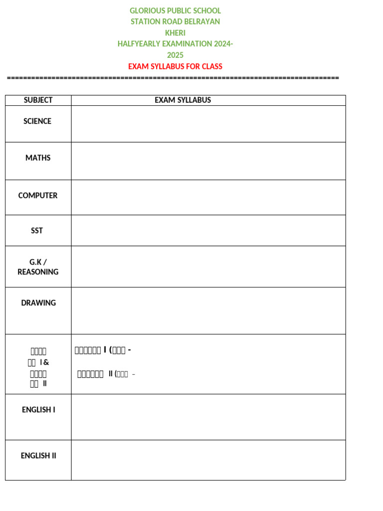 Glorious Public School Syllabus Syllabus | PDF