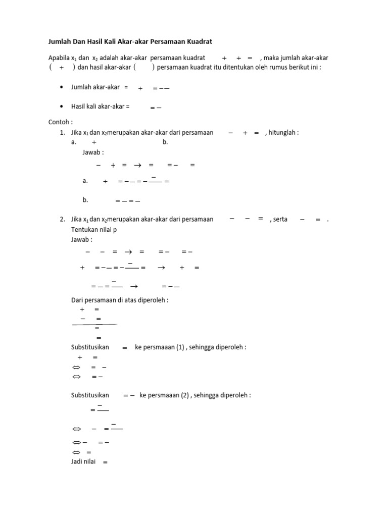 Jumlah Dan Hasil Kali Akar-Akar Persamaan Kuadrat Ok | PDF