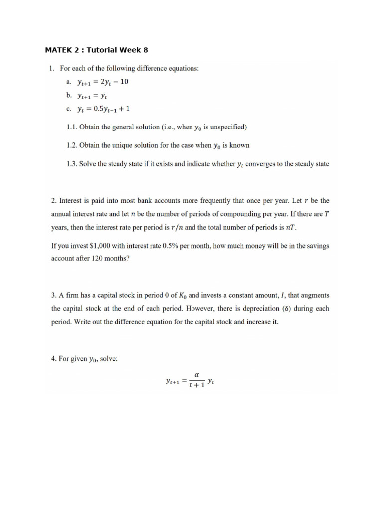 Tutorial Week 8 - Matek2 | PDF