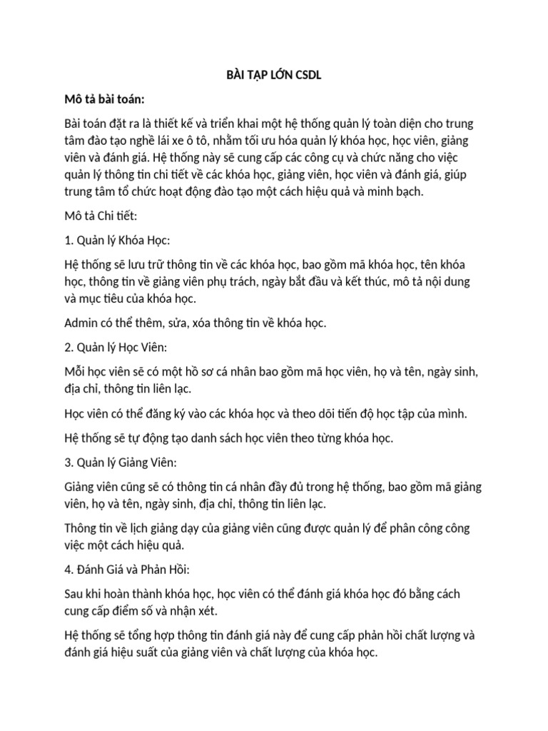 BÀI TẬP LỚN CSDL | PDF
