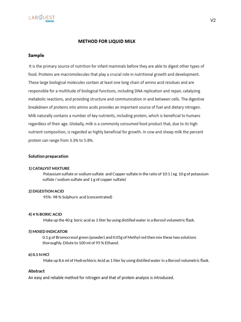 Sop - Liquid Milk Kdi050 - V2 | PDF | Proteins | Chemistry