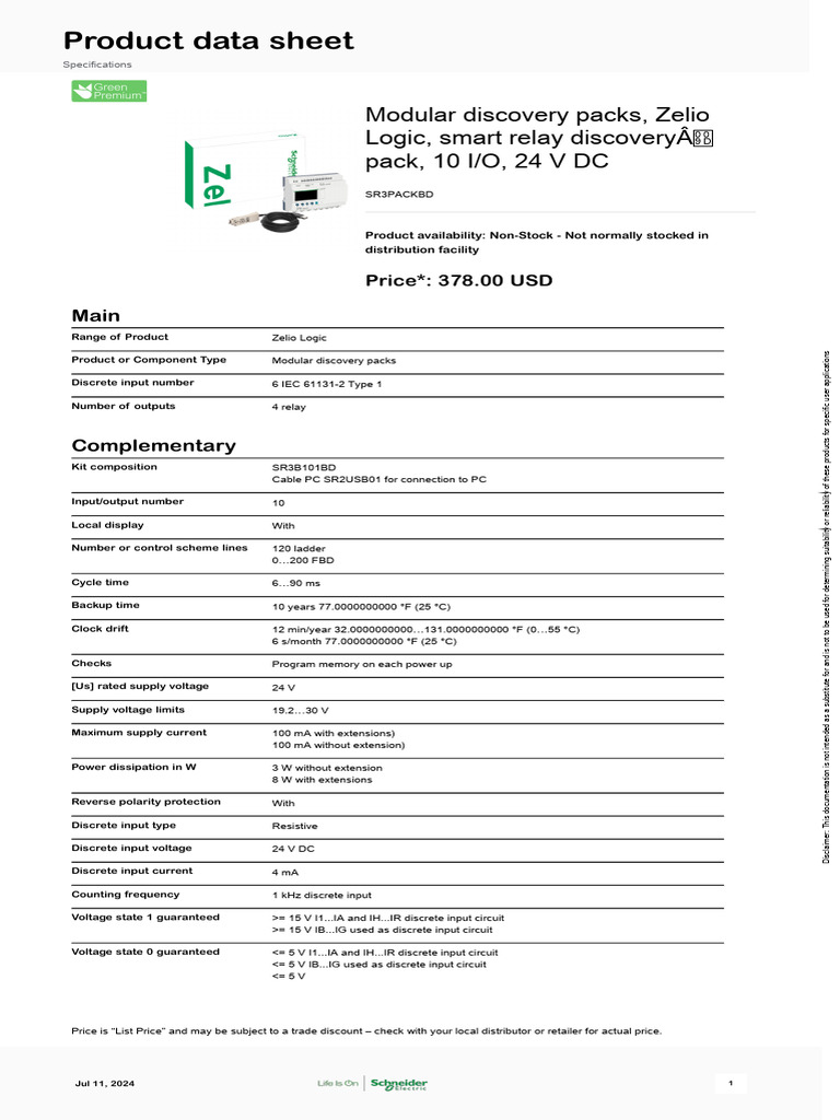 Schneider Electric Zelio-Logic SR3PACKBD | PDF | Relay | Electrical ...