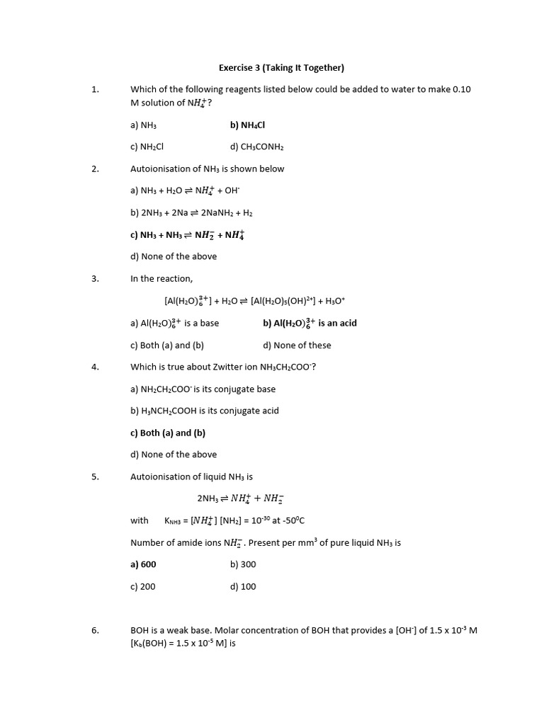 12th Chemistry Chapter 10 Exercise 3 Question Paper English Medium PDF Download | PDF | Acid ...