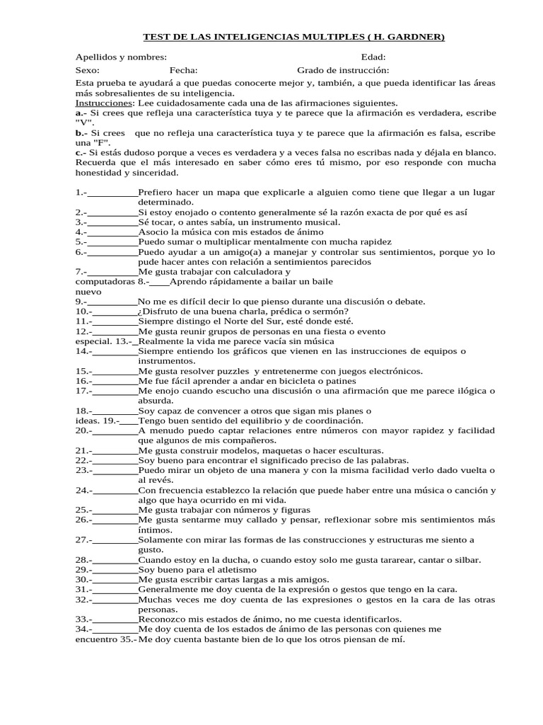 Test de Inteligencias Multiples | PDF | Inteligencia | Pensamiento