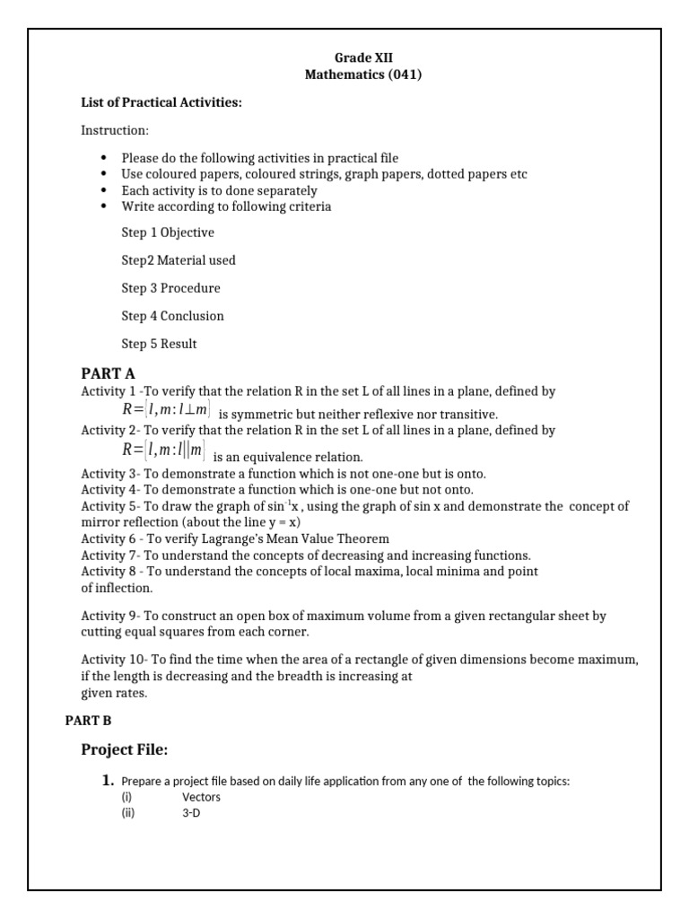 List of Practical Activities XII | PDF