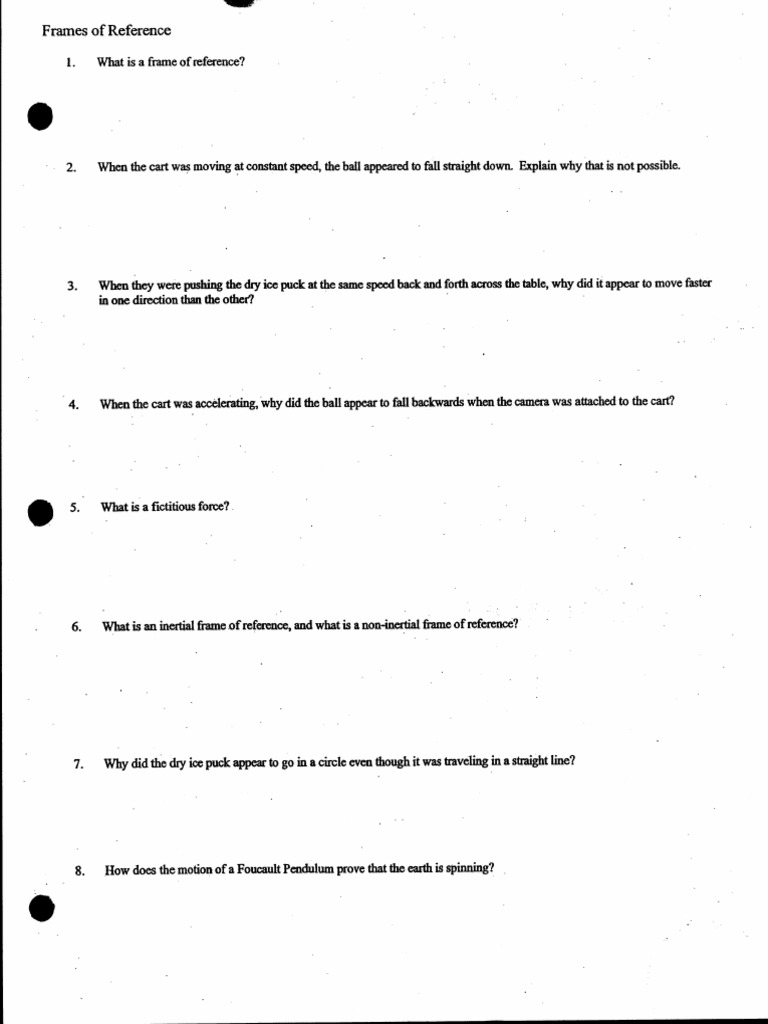 Frames of Reference Questions | PDF