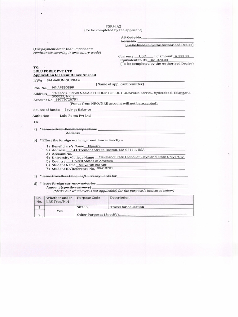 Form A2 Sai Varun | PDF