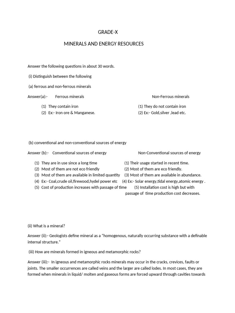 Grade X Minerals & Energy Resources. | PDF | Ore | Rock (Geology)