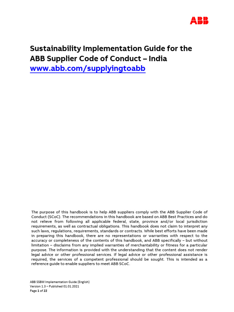 Supplier Sustainability Implementation Guide - India - V1.3 | PDF | Employment | Emergency ...