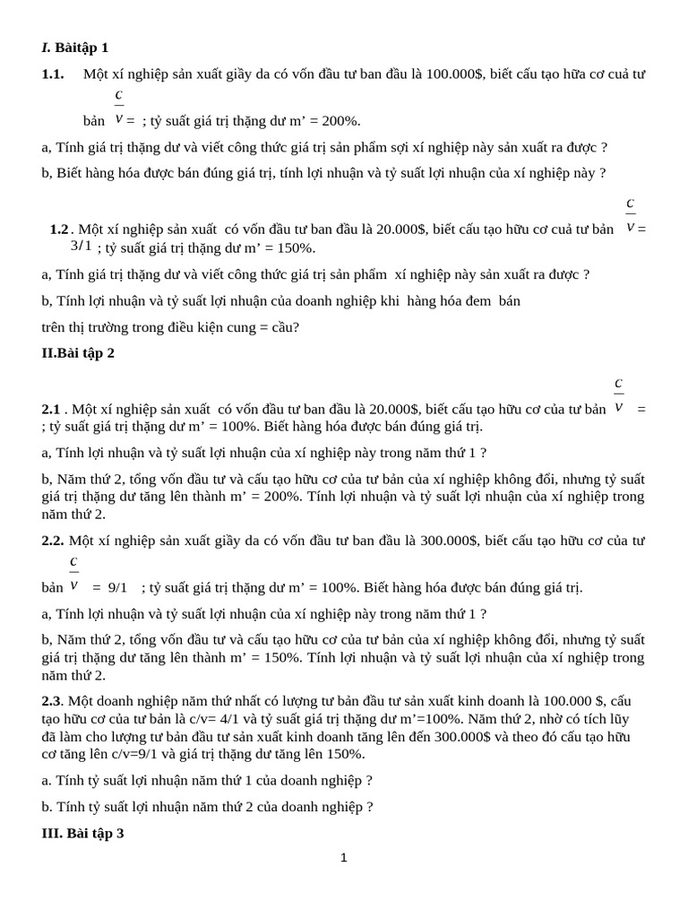 Gửi sv K62. Các Bài tập KTCT | PDF
