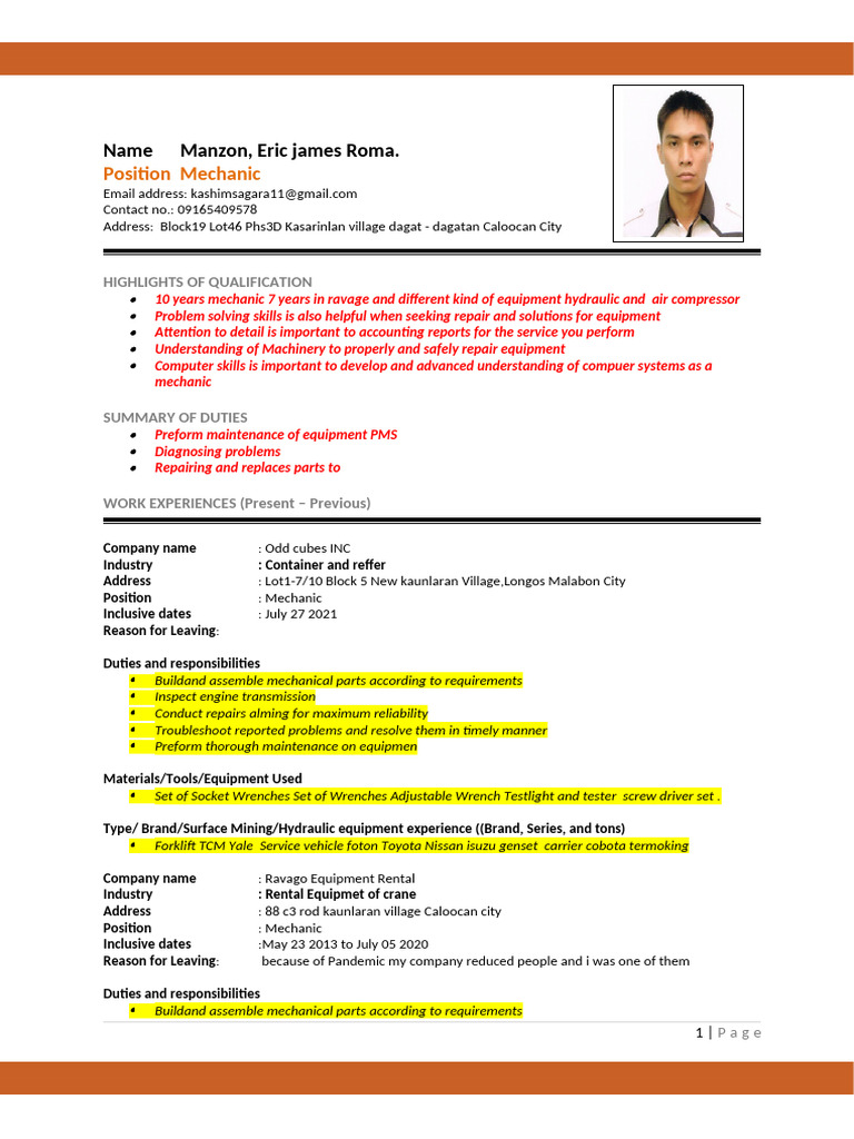 HV mechanic Fitter | PDF