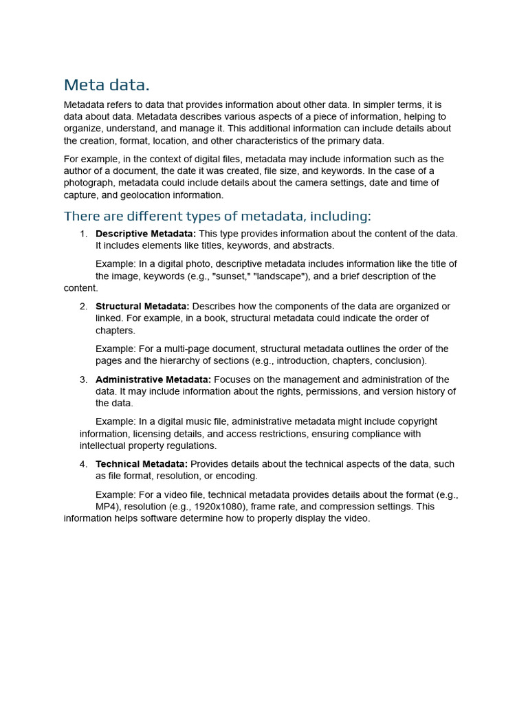 Meta data.docx | PDF | Metadata | Computing