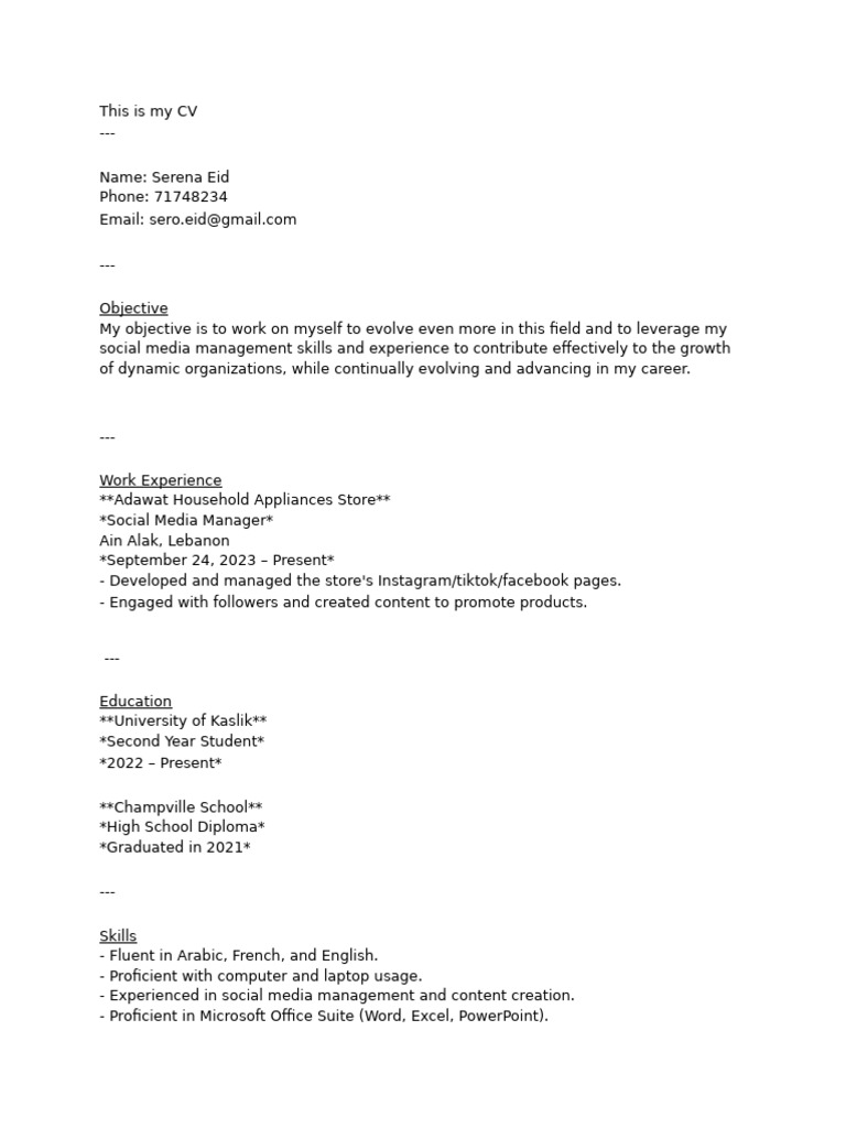 Serena Eid CV | PDF