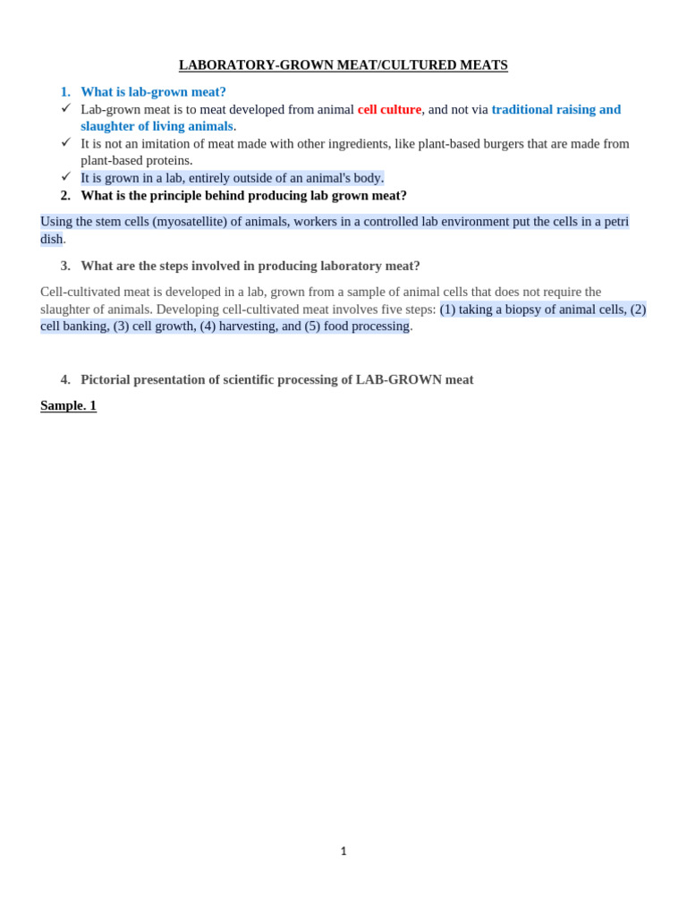 LAB-GROWN MEAT NOTES | PDF | Meat | Agriculture