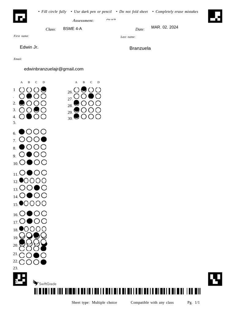 Answer Sheet 30 | PDF