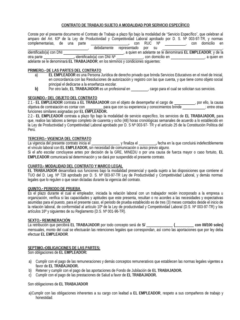MODELO CONTRATO PERSONAL | PDF | Derecho laboral | Documento de identidad