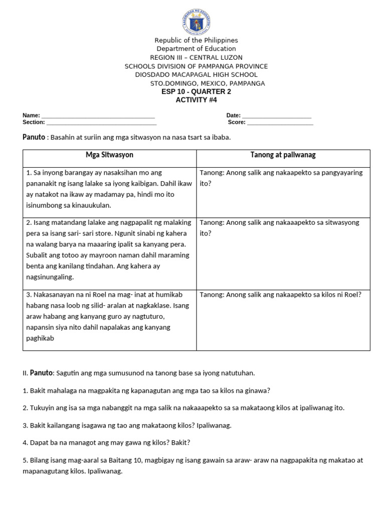 Esp 10 Q2 Activity 4 | PDF
