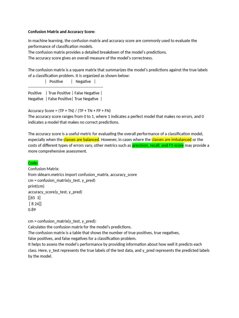 Confusion Matrix Accuracy Score | PDF