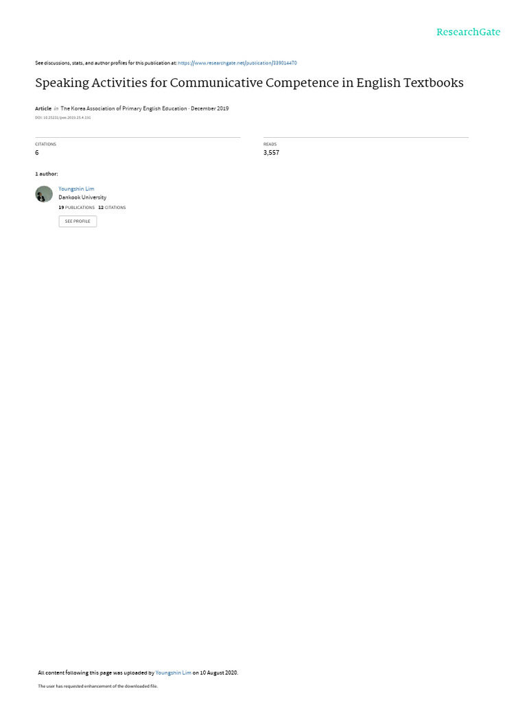 Speaking Activitiesfor Communicative Competencein English Textbooks | PDF | Linguistics | Human ...