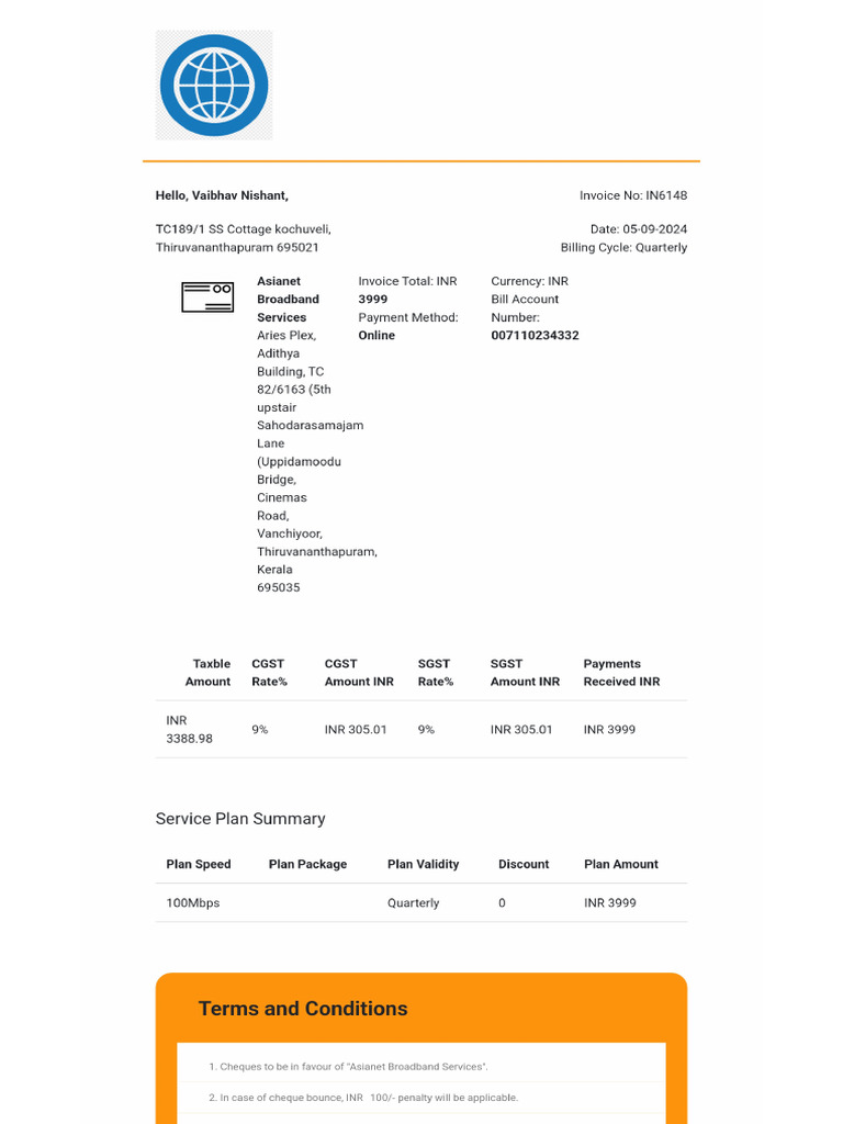 Internet Invoice Format | PDF