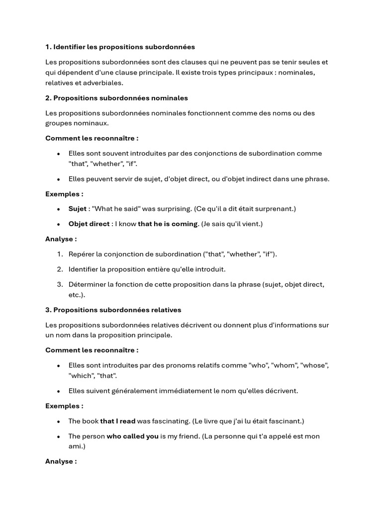 Identifier les propositions subordonnées | PDF | Clause | Pronom