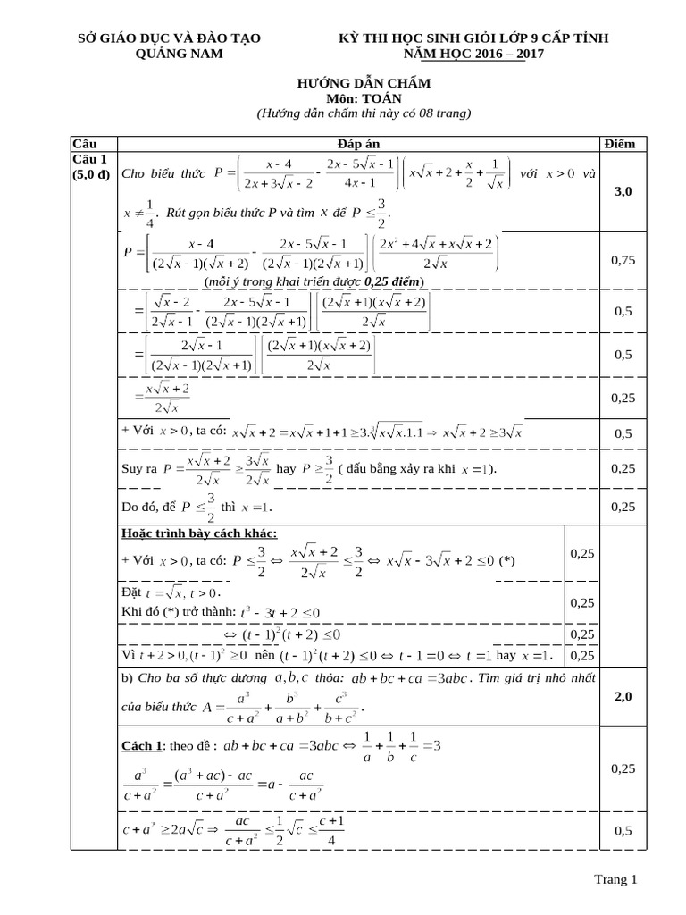 Dap An Toan HSG9 - 1617 (Chinhthuc) | PDF