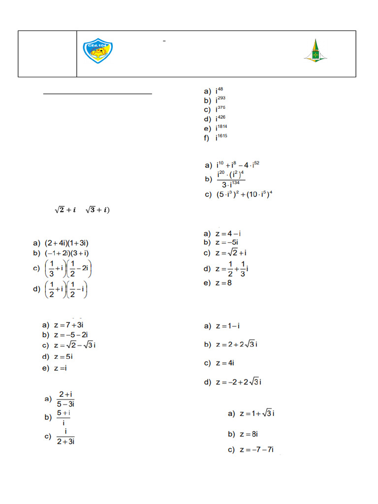 LISTA DE NÚMEROS COMPLEXOS | PDF