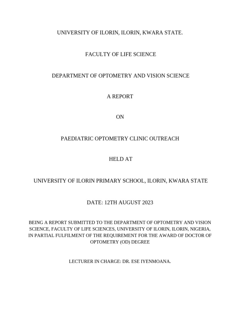 Pediatric Optometry Outreach Report | PDF | Myopia | Optometry