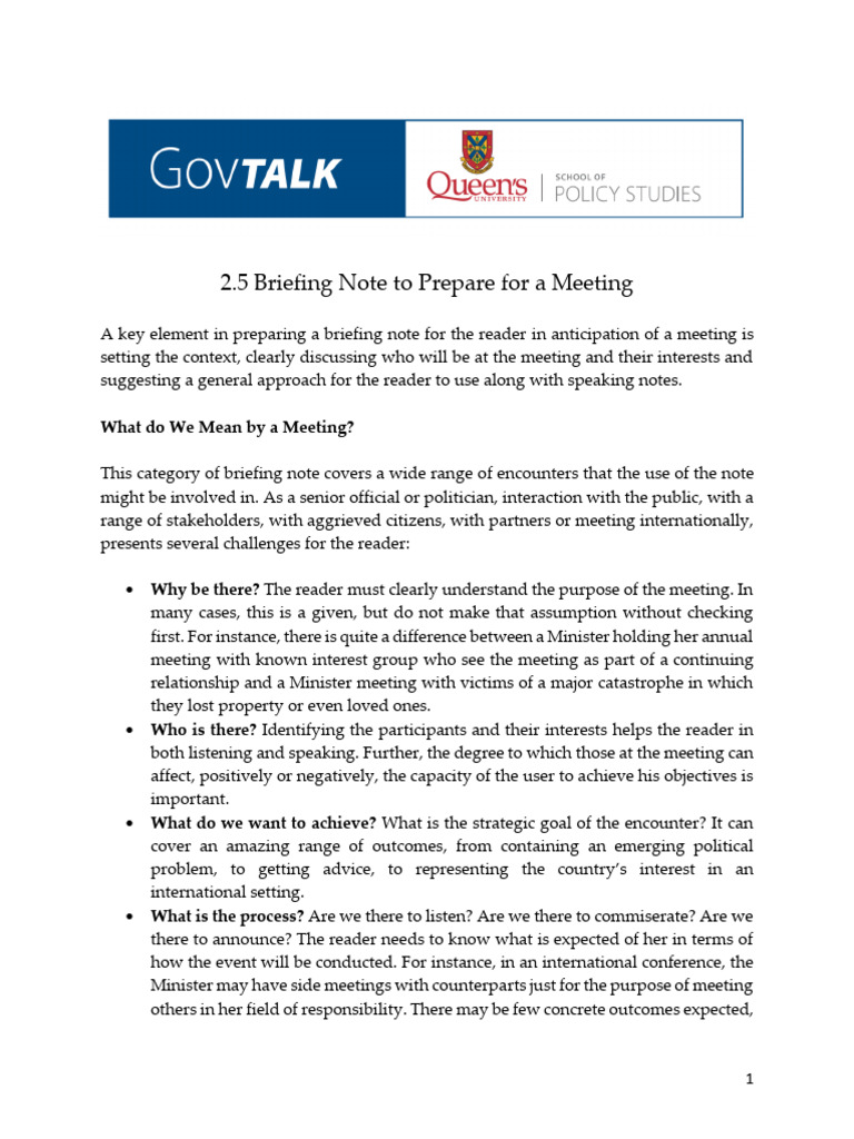 Meeting Briefing Note Guide | PDF | Social Psychology | Communication