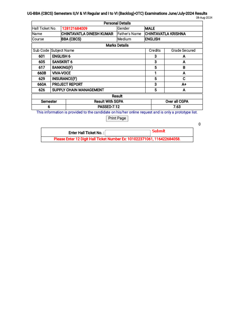 Osmania University Results - 2024 | PDF