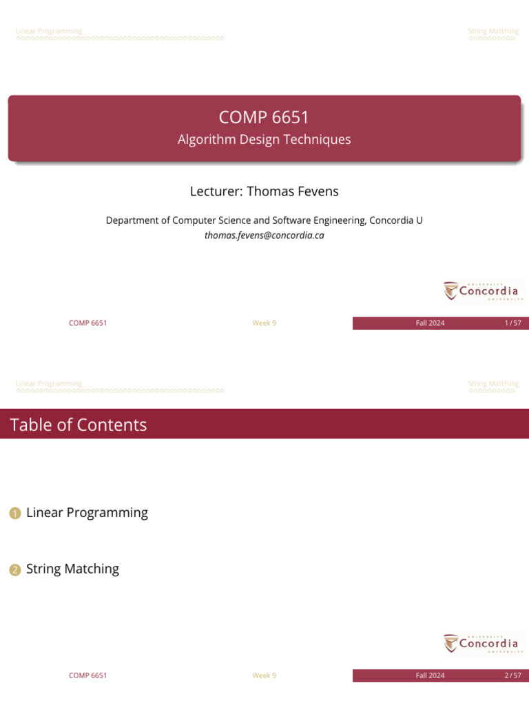 COMP 6651 Slides F24 Week 09 2up | PDF | Linear Programming | Mathematical Concepts