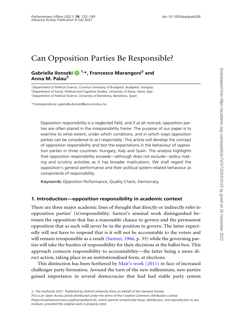 Can Opposition Parties Be Responsible | PDF | Elections | Government