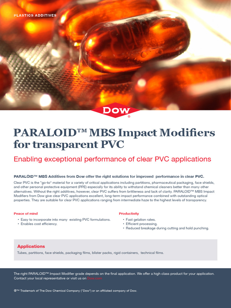 884 02420 01 Paraloid Mbs Impact Modifiers For Transparent PVC | PDF | Dow Chemical Company ...