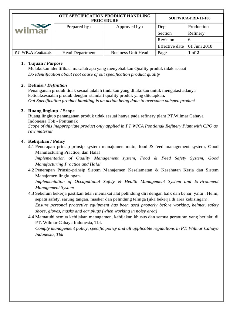 Out Specification Product Handling SOP | PDF