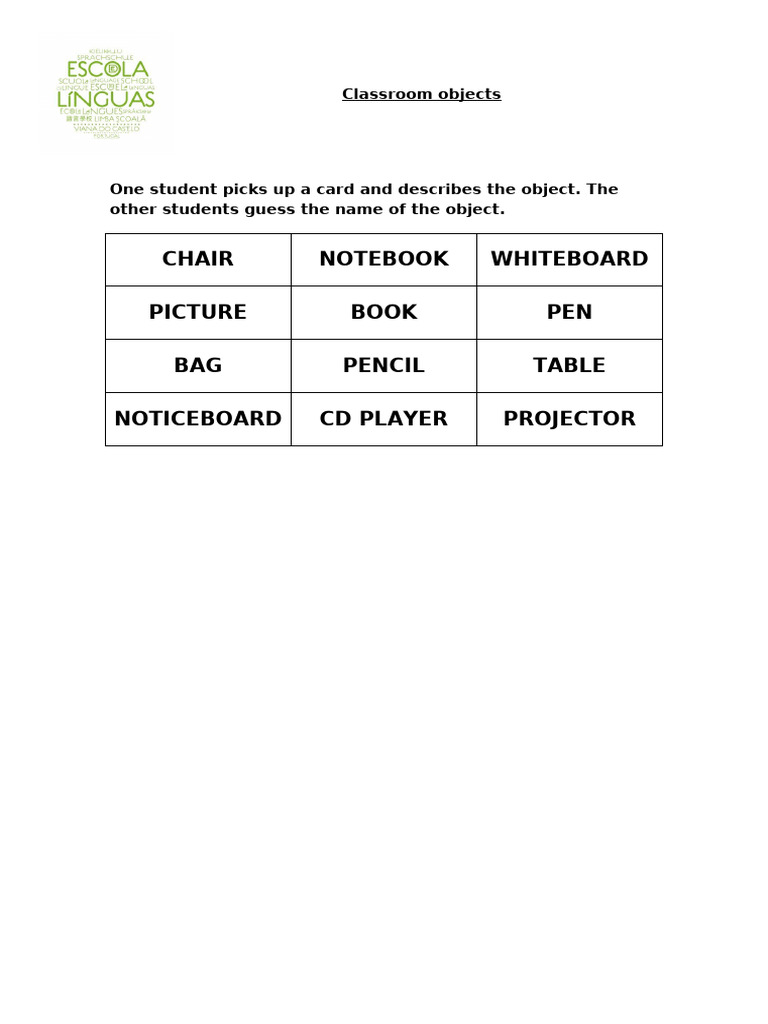 Classroom Object Guessing Game | PDF