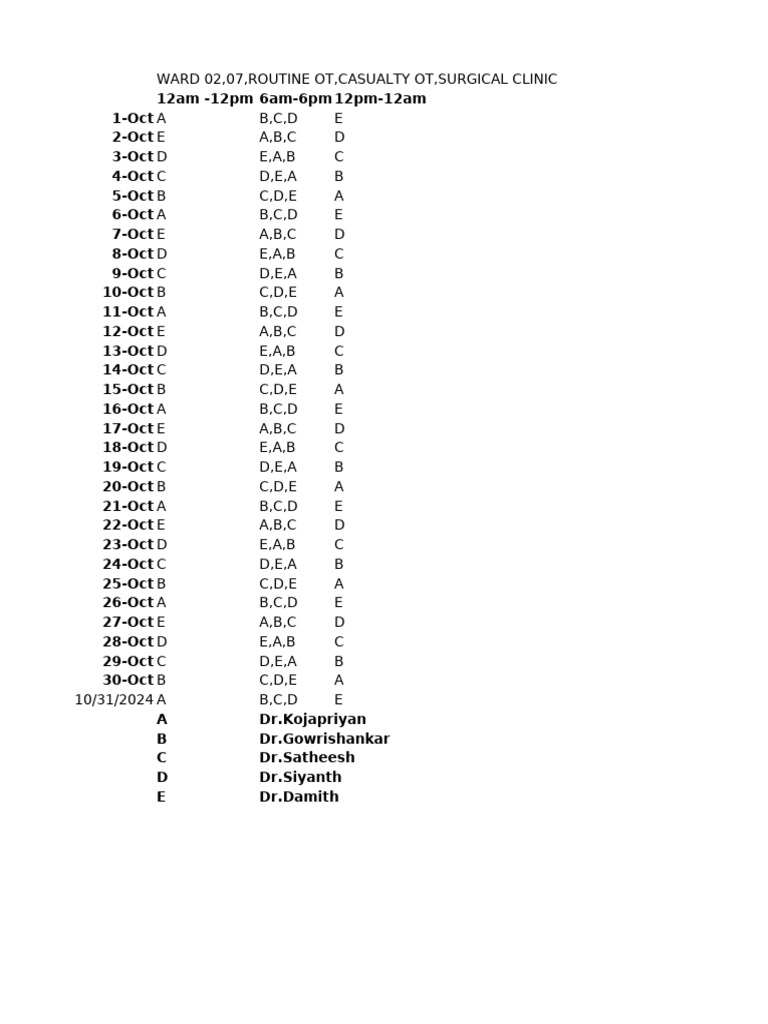 October 2024 Surgical Schedule | PDF