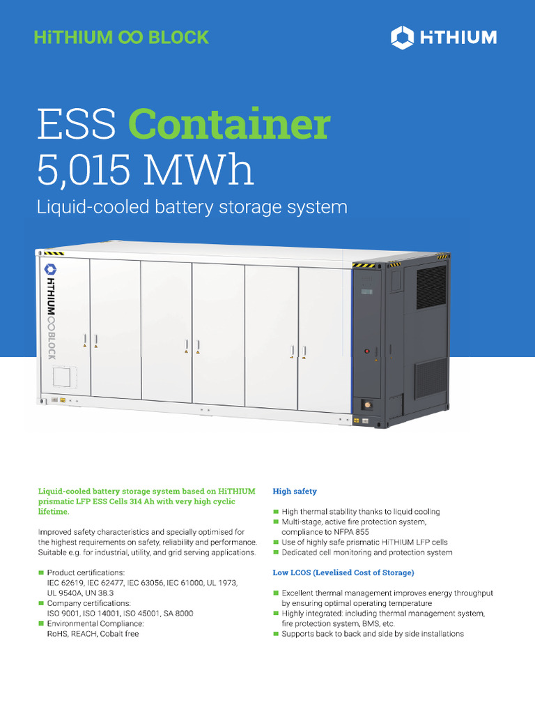 Hithium DS ESS Container 5015kWh Datasheet 20240517 V3.7 EU | PDF