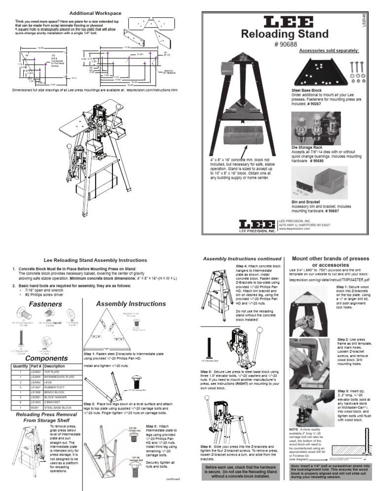 Lee Reloading Stand 90688 | PDF | Screw | Nut (Hardware)