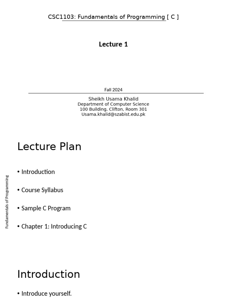 Week1 Lec1 Syllabus Introduction Ch1 Fa24 | PDF | C (Programming Language) | Assembly Language