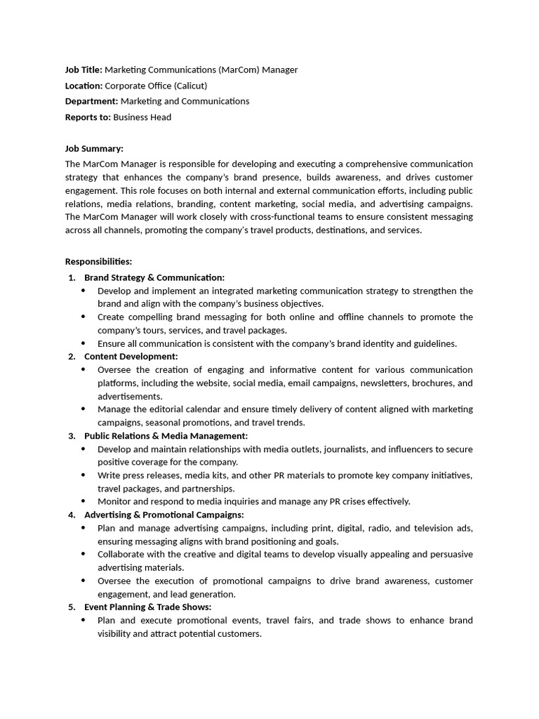 02. JD -Marcom Manager | PDF | Popular Culture & Media Studies | Social ... 02. JD -Marcom Manager | PDF | Popular Culture & Media Studies | Social ...