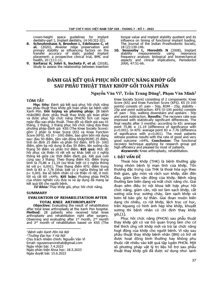 Nghiên cứu về PHCN sau thay khớp gối tại BV Xanh Pôn | PDF