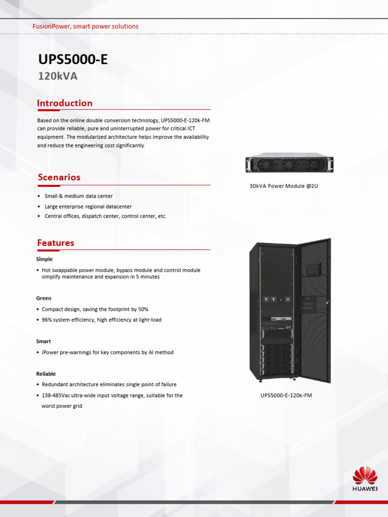 UPS5000-E - (30-120k) - FM Datasheet - EN (20230712) | PDF | Data Center | Power Inverter