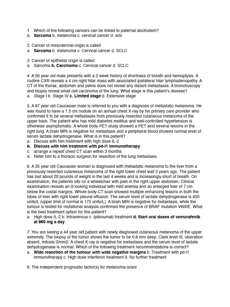 Oncology Questions | PDF | Lung Cancer | Cancer