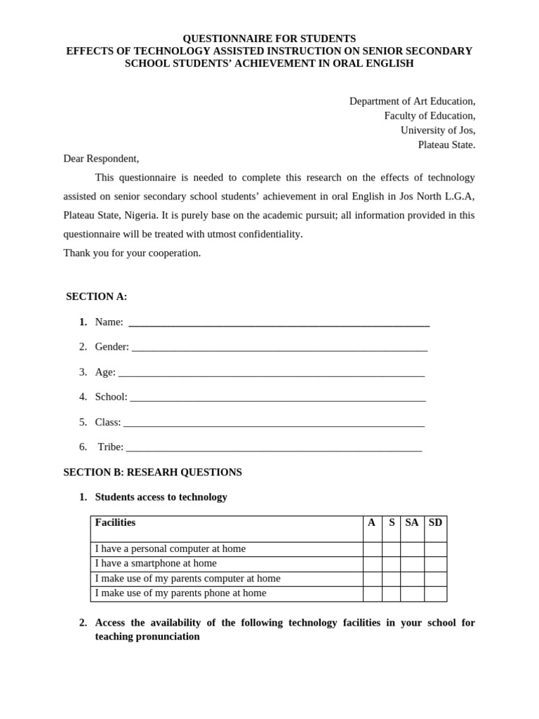Questionnaire For Students | PDF | Application Software | Software