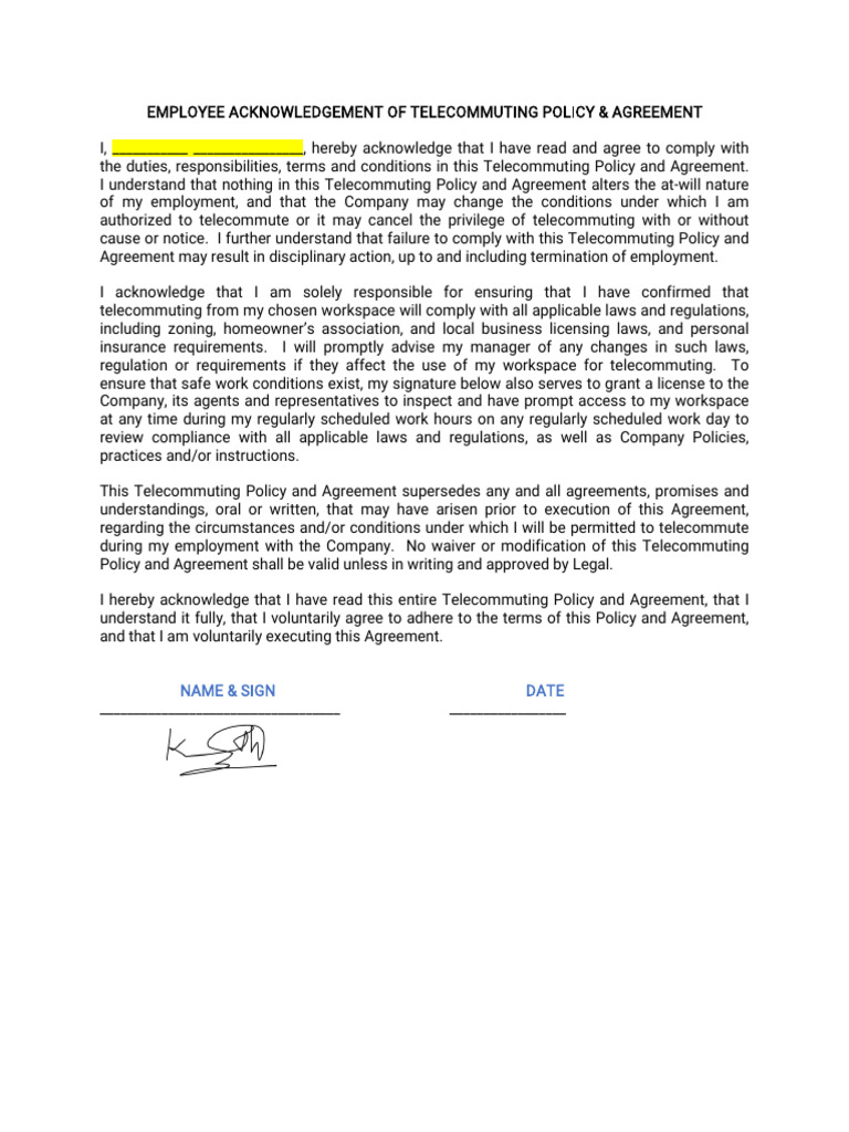 HR Telecommuting Policy | PDF