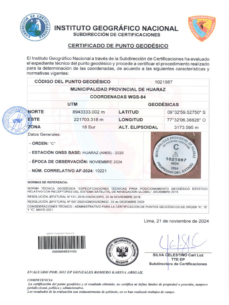 Certificacion Del Ign 1021987 | PDF