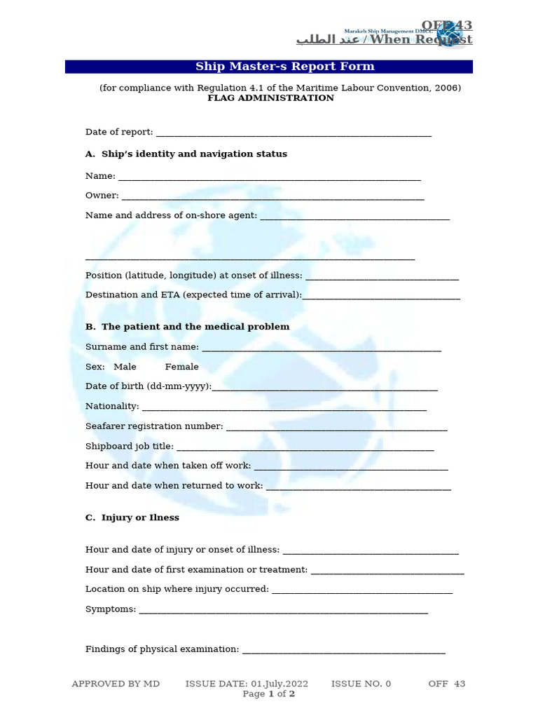 Ship Master’s Medical Report Form | PDF | Causes Of Death | Health Sciences