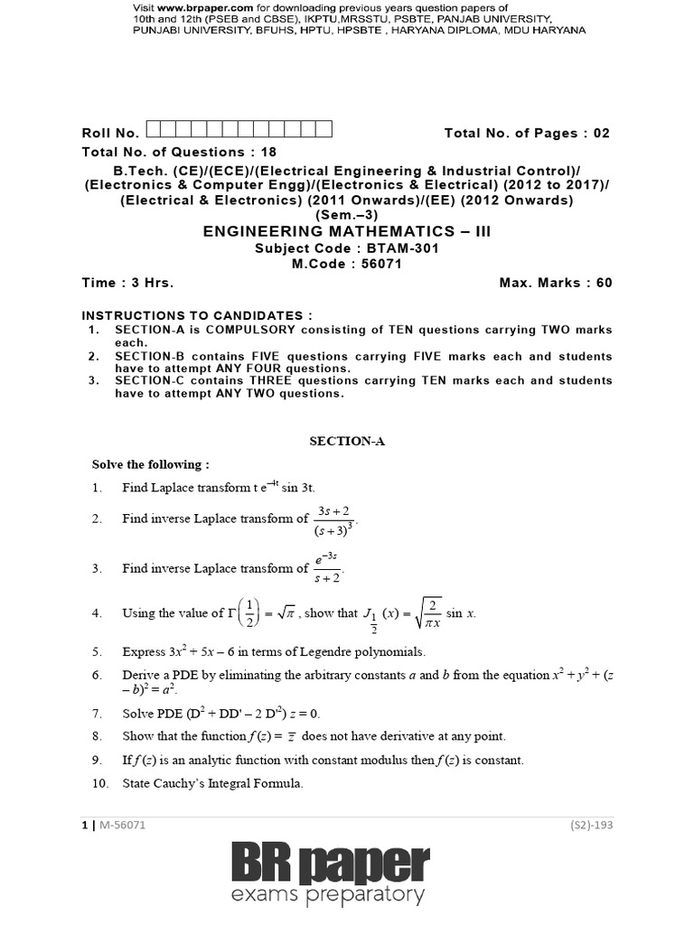 Math(3rd)Dec2020 | PDF | Partial Differential Equation | Laplace Transform Math(3rd)Dec2020 | PDF | Partial Differential Equation | Laplace Transform