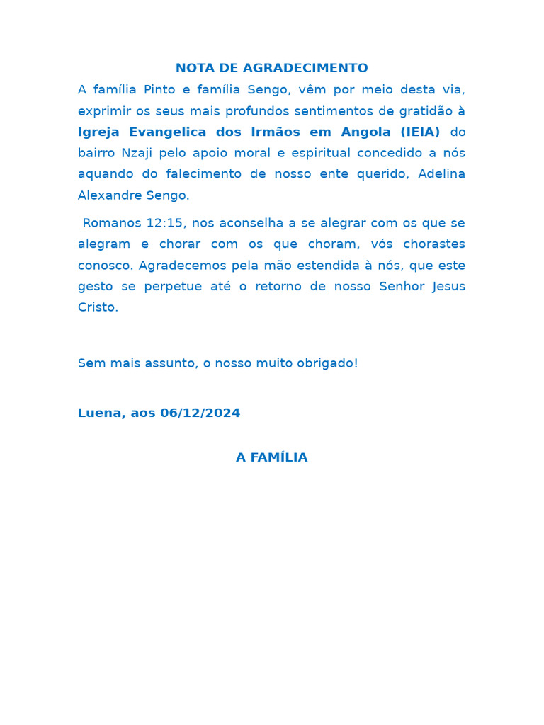 Nota de Agradecimento | PDF