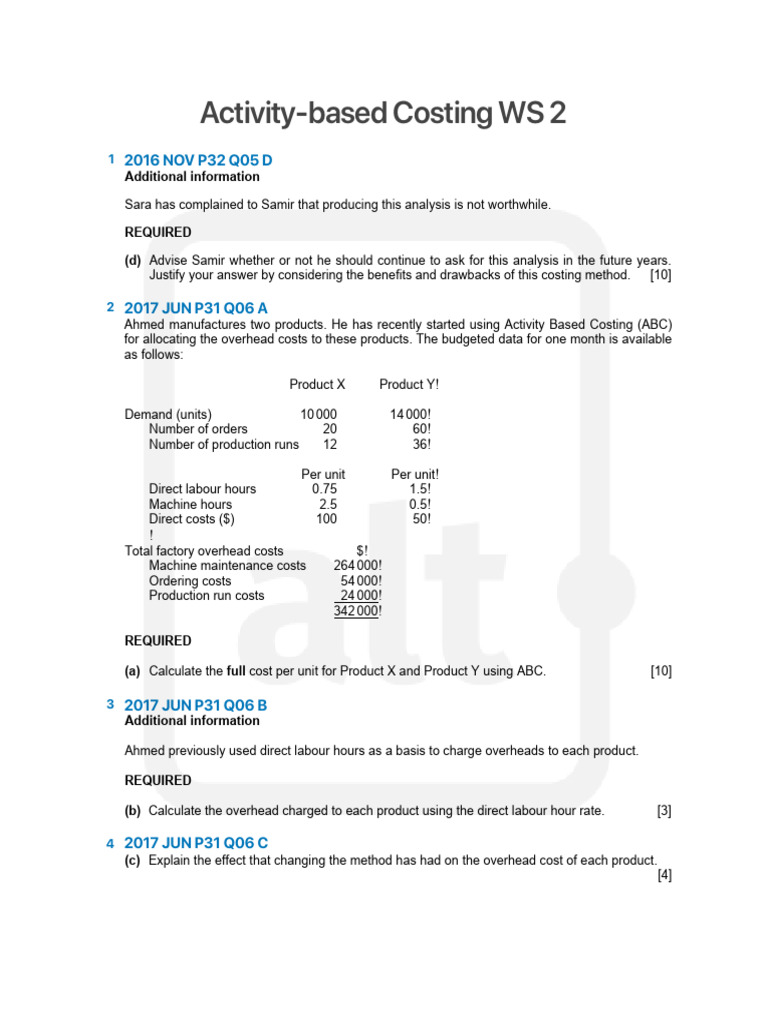 Activity-Based Costing for Two Products | PDF | Financial Economics ...
